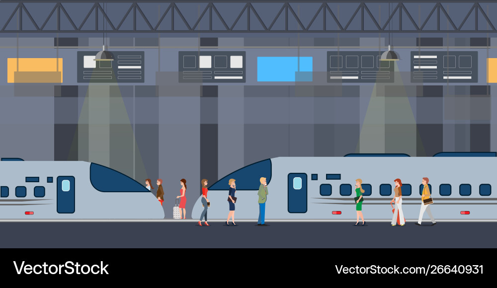 Modern high speed trains stopped at railway Vector Image