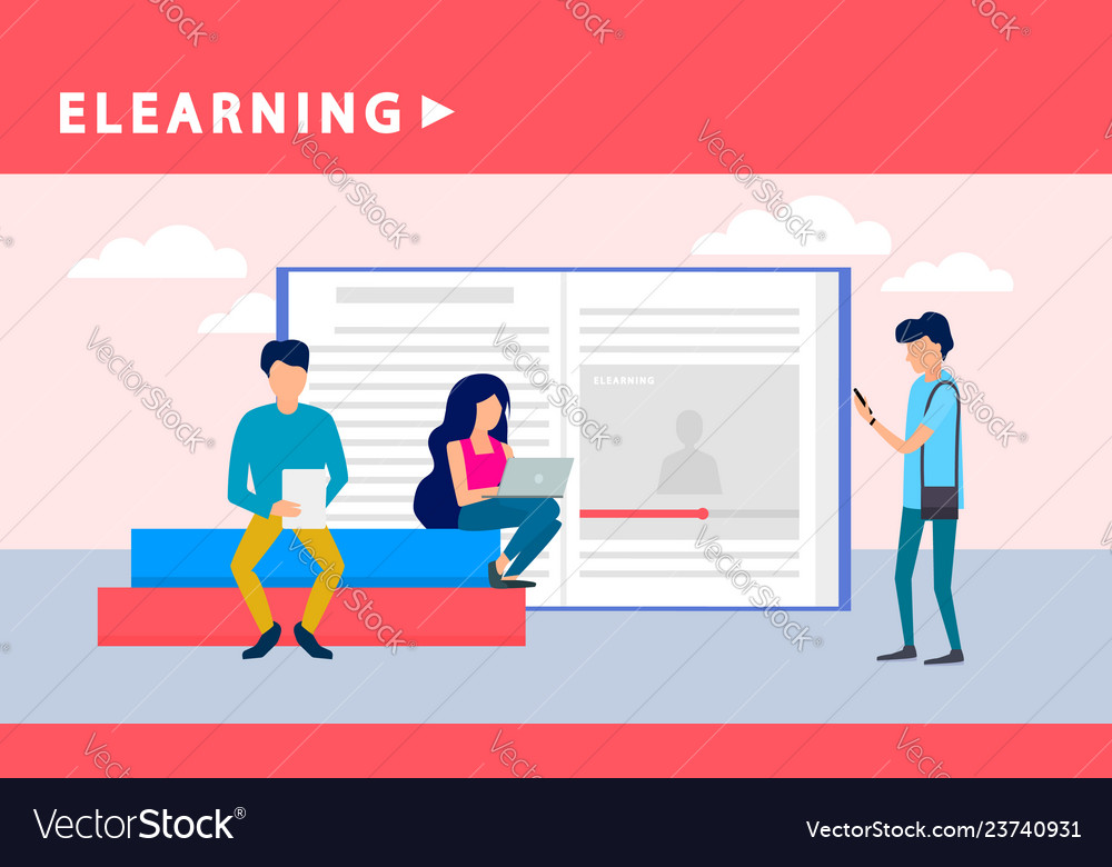 People elearning banner flat style Royalty Free Vector Image
