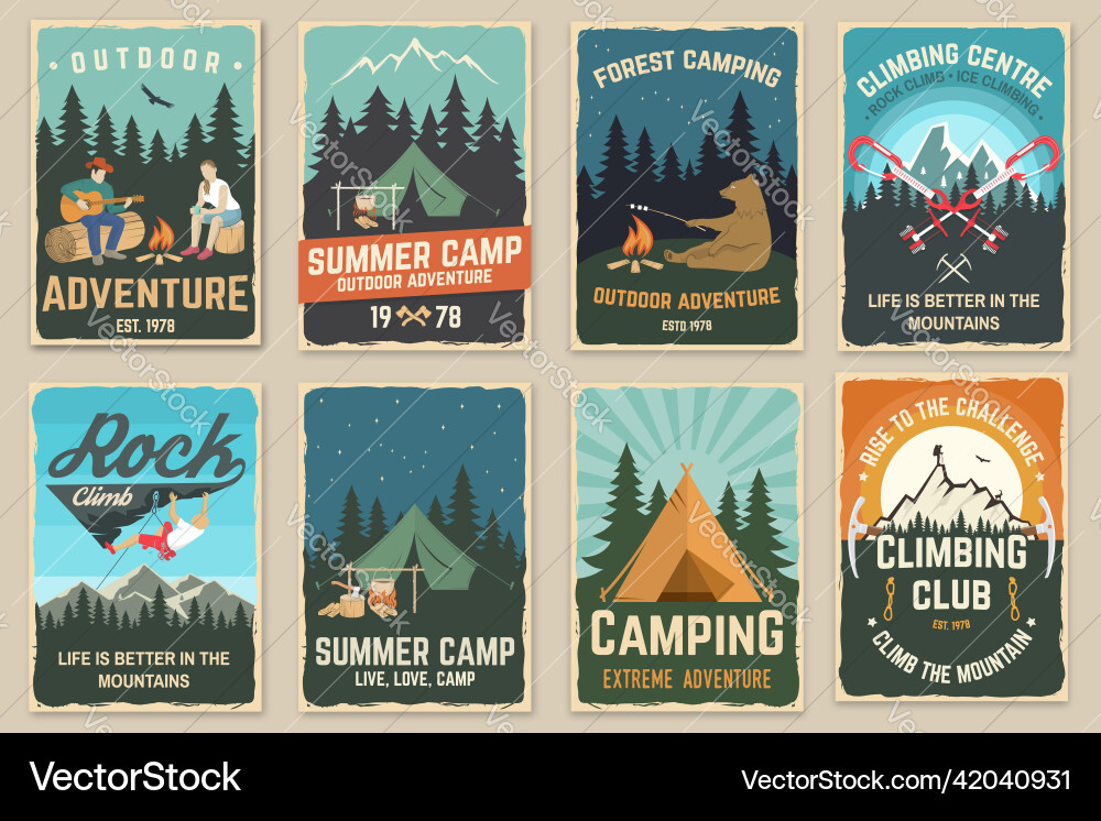 Set of camping retro posters Royalty Free Vector Image