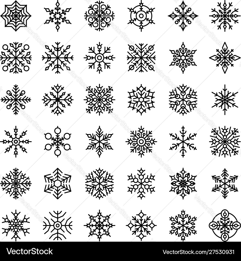 Snowflake icons set outline style Royalty Free Vector Image