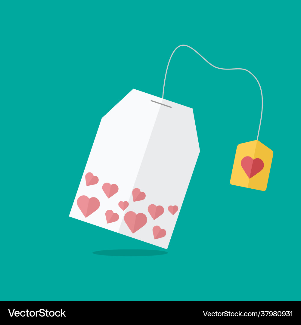 Teabag with hearts love card flat design Vector Image