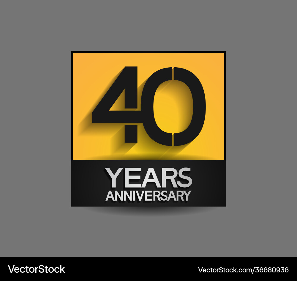 40 years anniversary in square yellow and black Vector Image