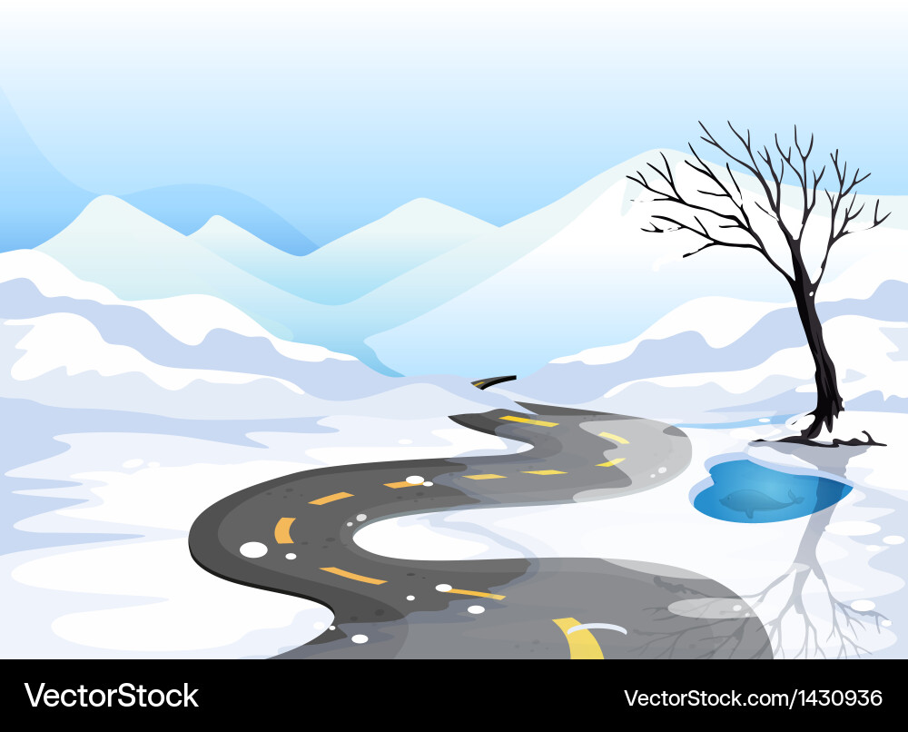 A long road at the snowy place going Royalty Free Vector