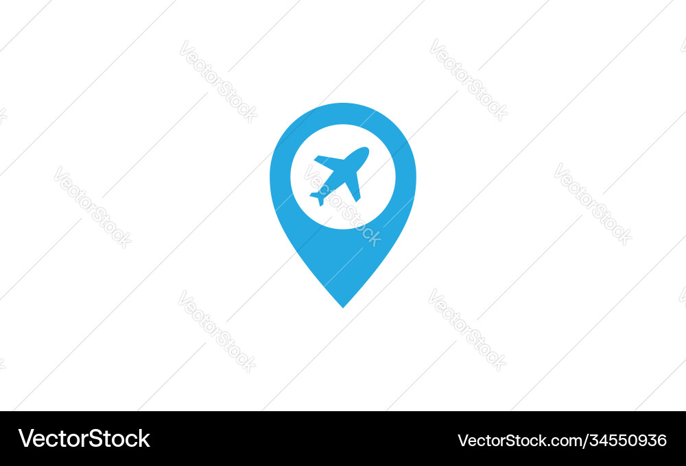 Airplane with pin maps location blue logo icon Vector Image