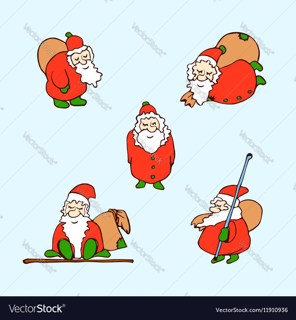Cartoon christmas set santa claus Royalty Free Vector Image