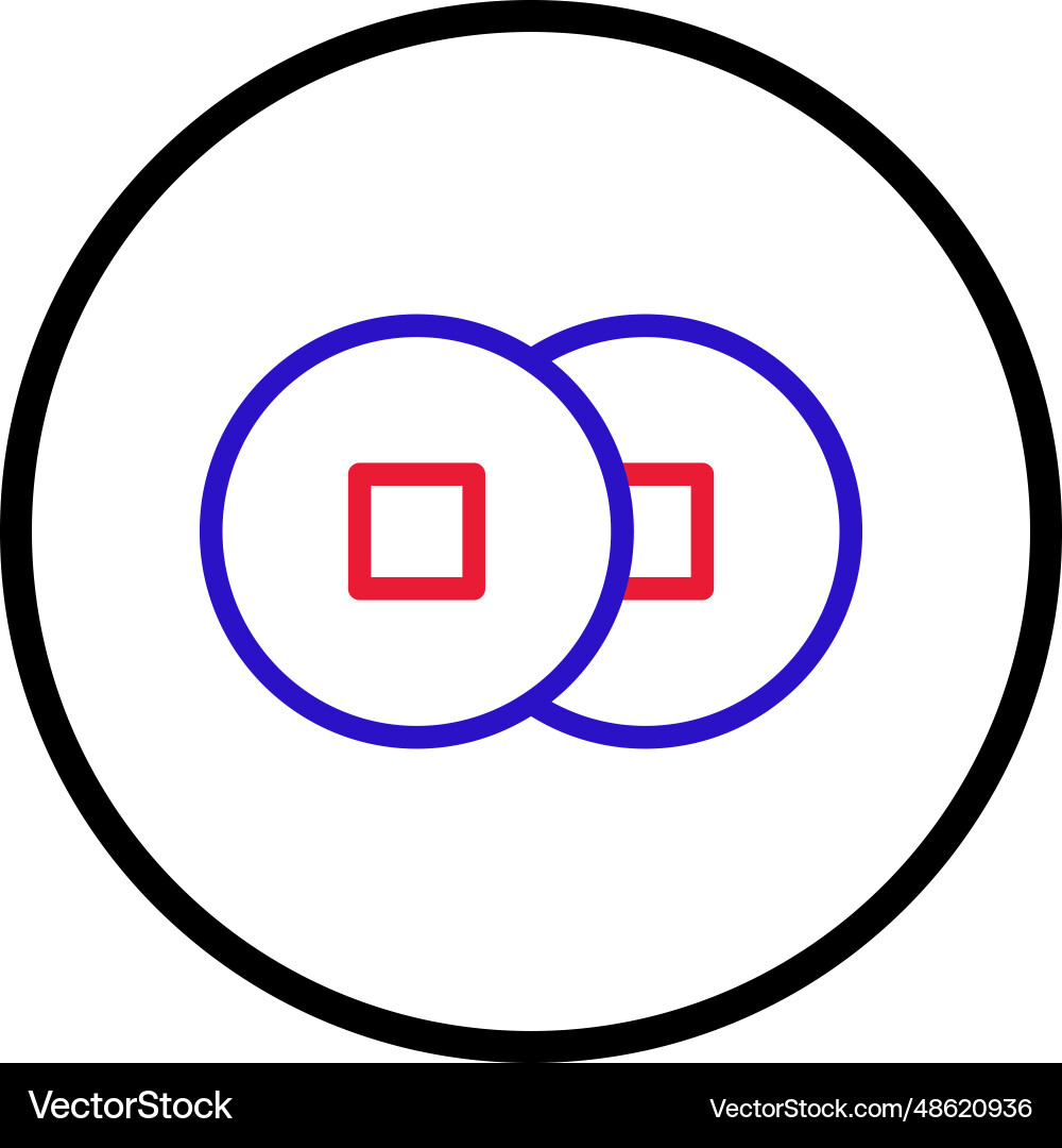 Coin icon line rounded red blue colour chinese Vector Image