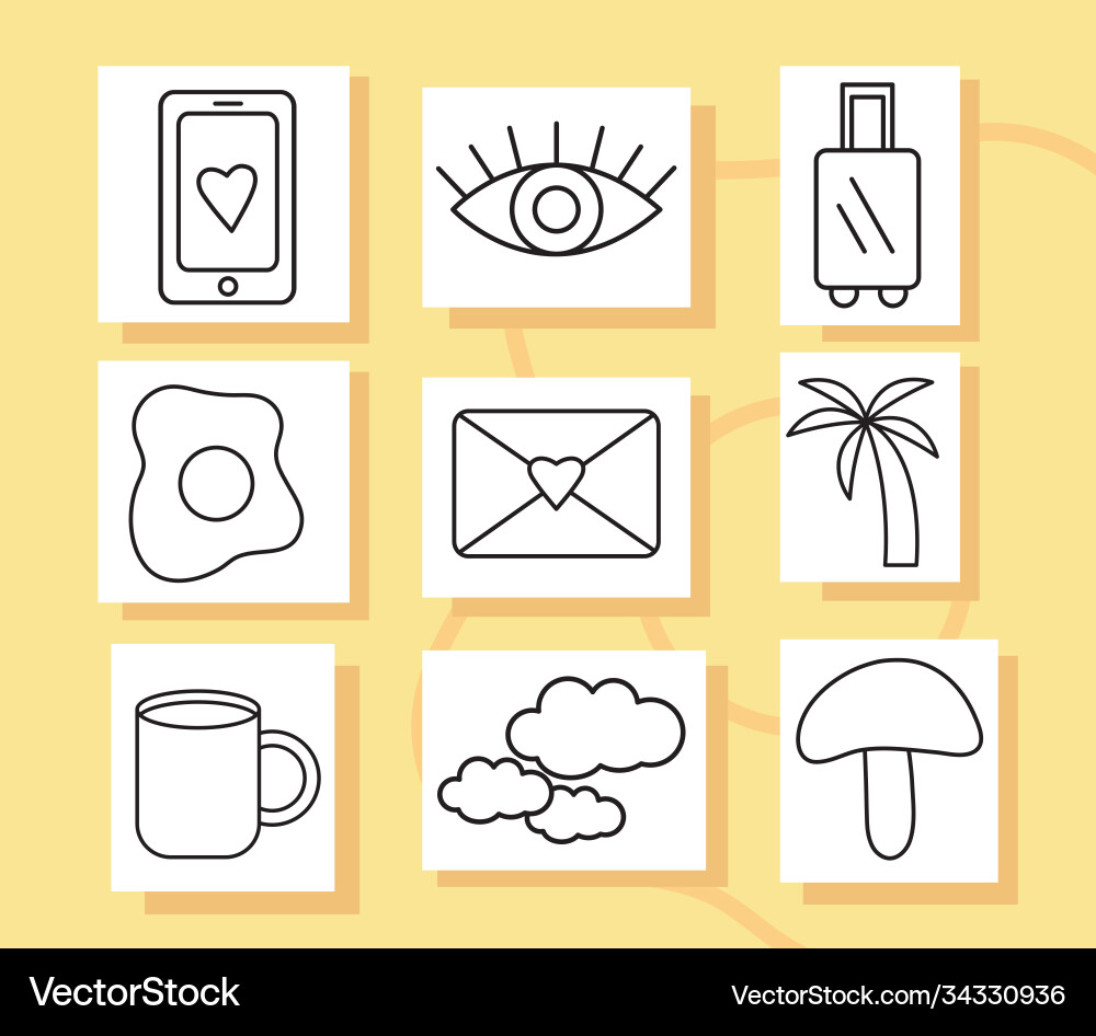 Cute stickers line style symbols set design Vector Image