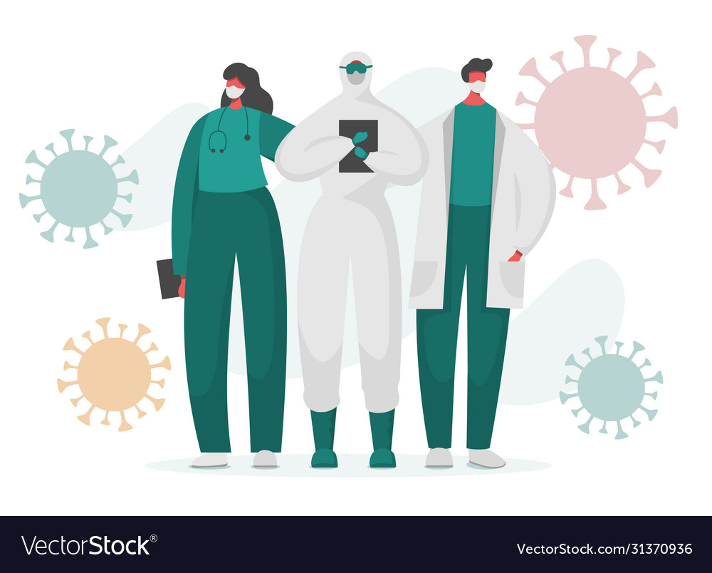 Heroic hospital doctors and nurses around covid19 Vector Image