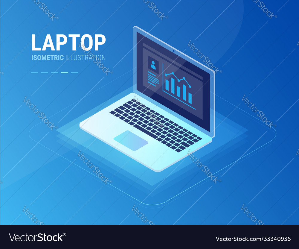 Isometric laptop high quality with user Royalty Free Vector
