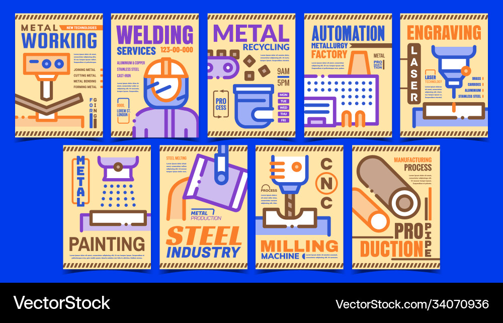 Metallurgical industry promo posters set Vector Image