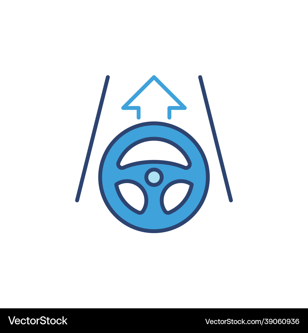 Steering wheel with arrow on the road blue Vector Image