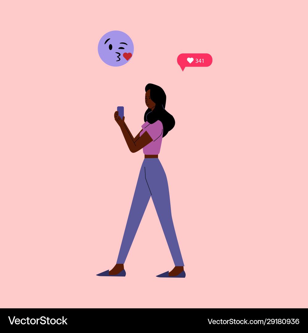 Woman messaging with smartphone flat cartoon Vector Image