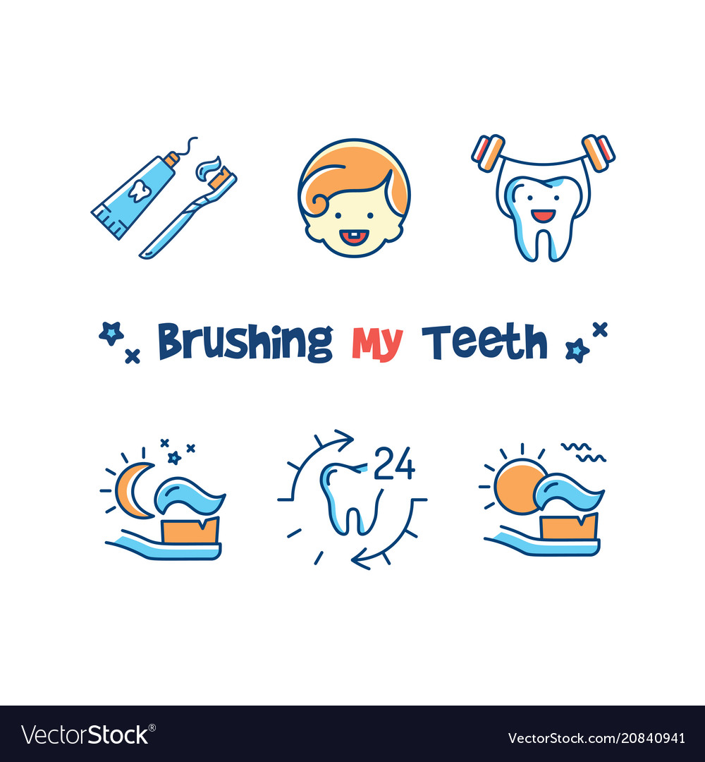 Brushing my teeth card children dentistry icons Vector Image