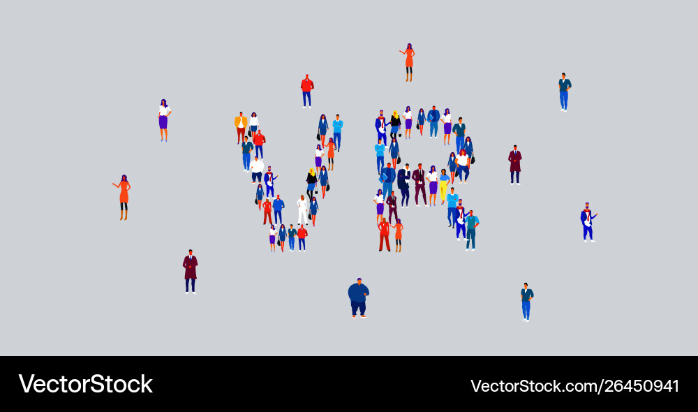 Businesspeople crowd gathering in shape vr word Vector Image
