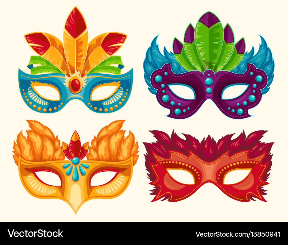 Collection cartoon carnival masks decorated Vector Image
