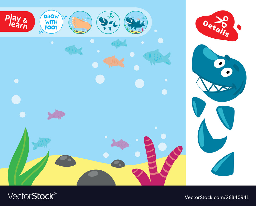 Drawing game tutorial shark printable template Vector Image
