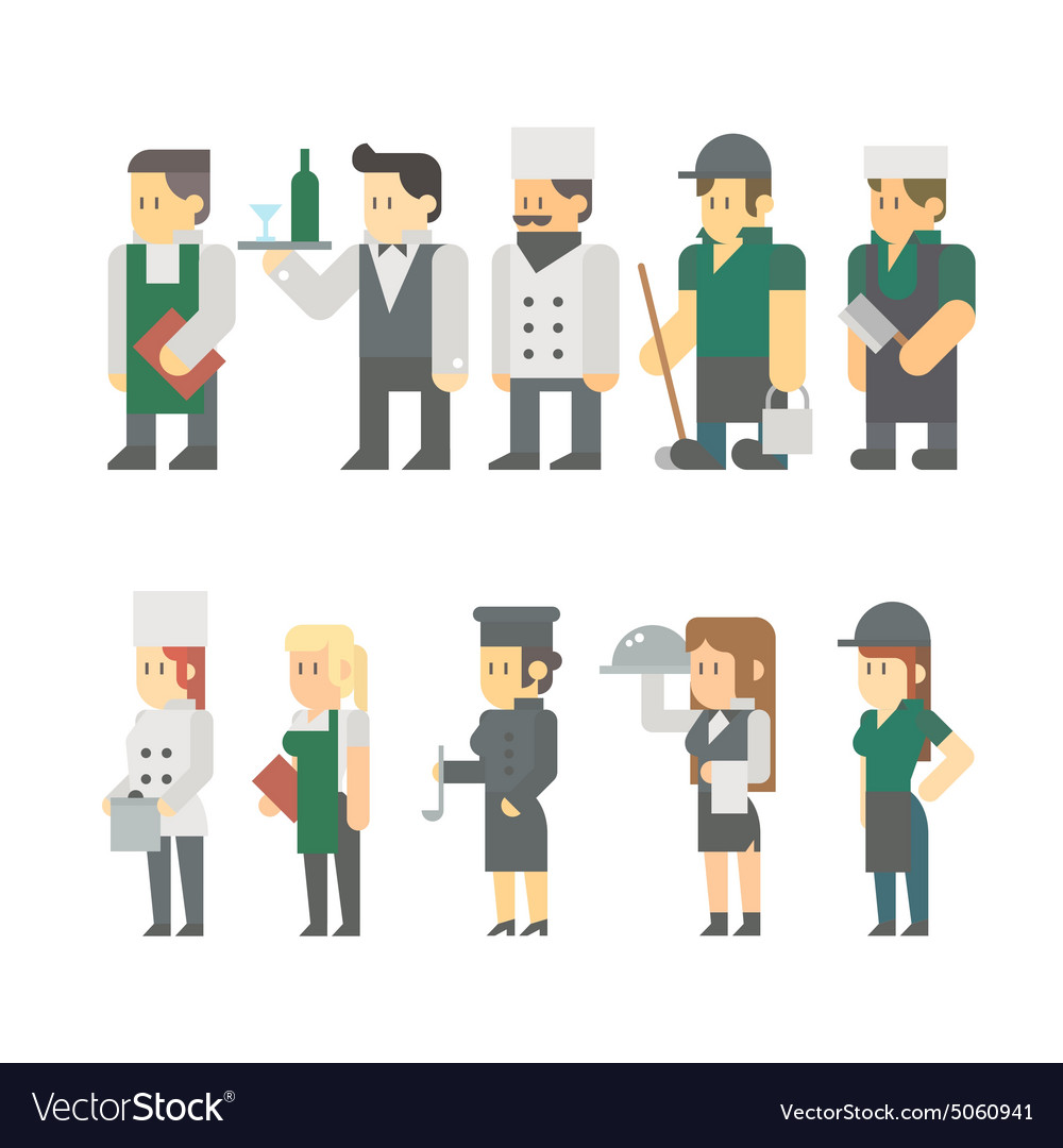 Flat design restaurant worker set Royalty Free Vector Image