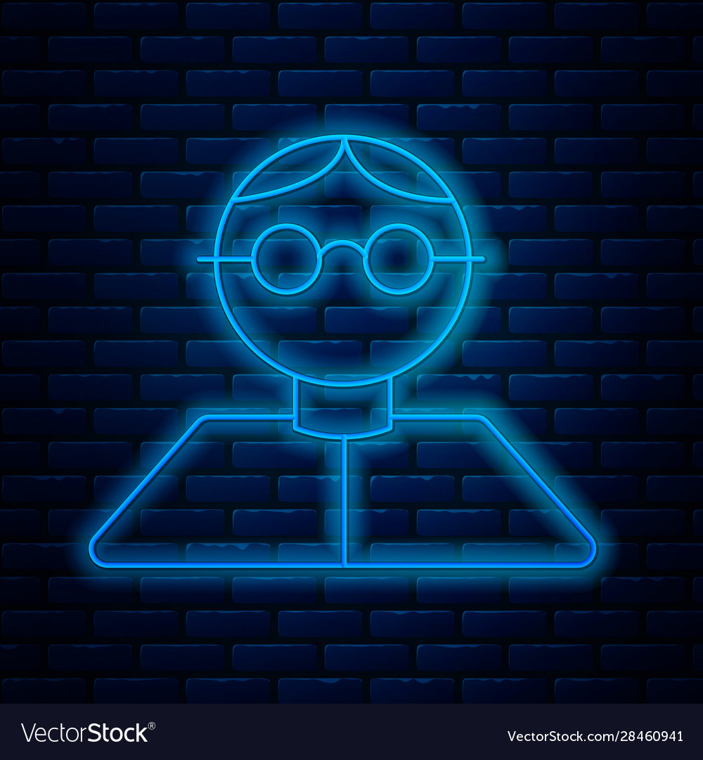Glowing neon line student icon isolated on brick Vector Image