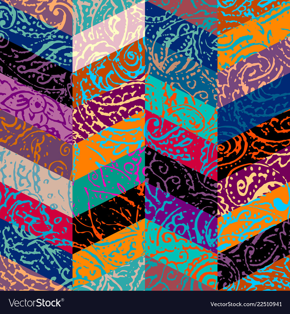 Grunge paisley pattern in collage patchwork style Vector Image