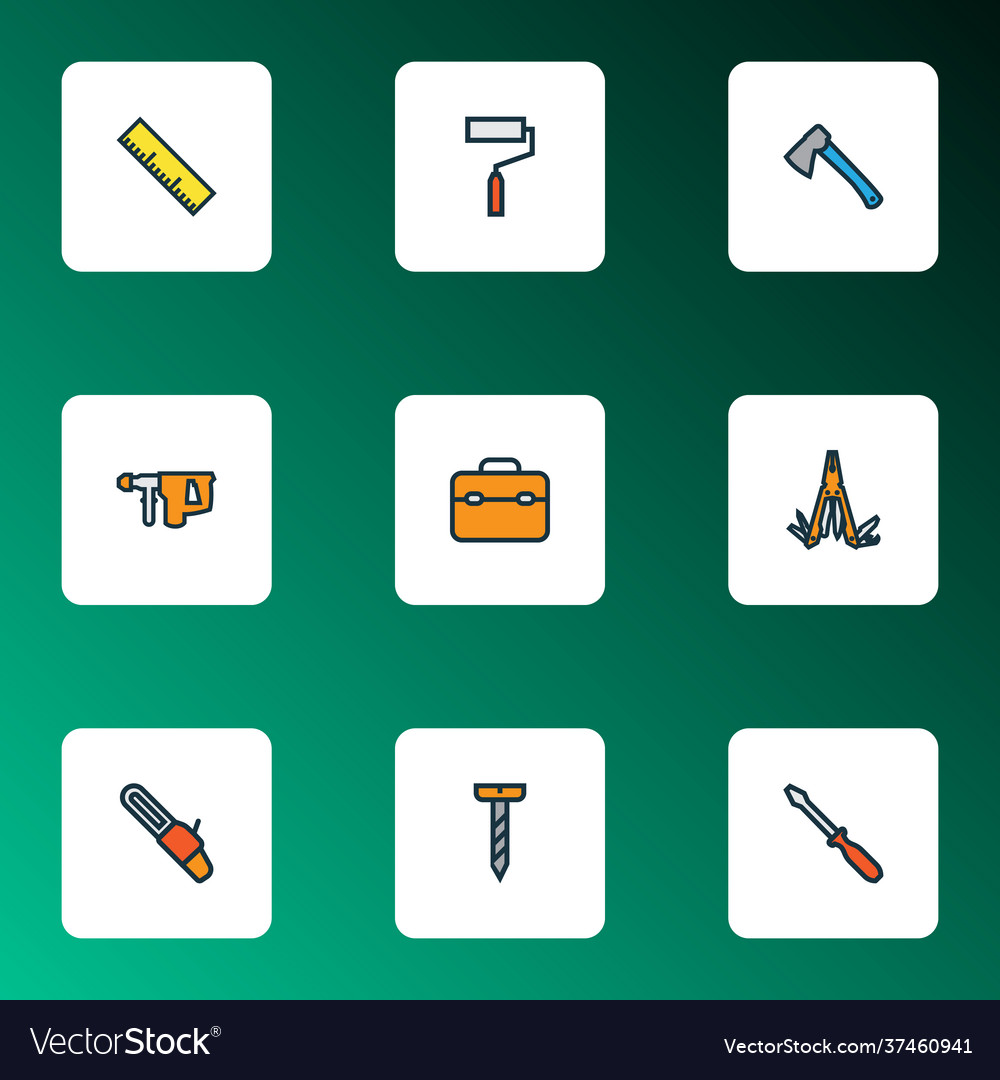 Handtools icons colored line set with toolbox Vector Image