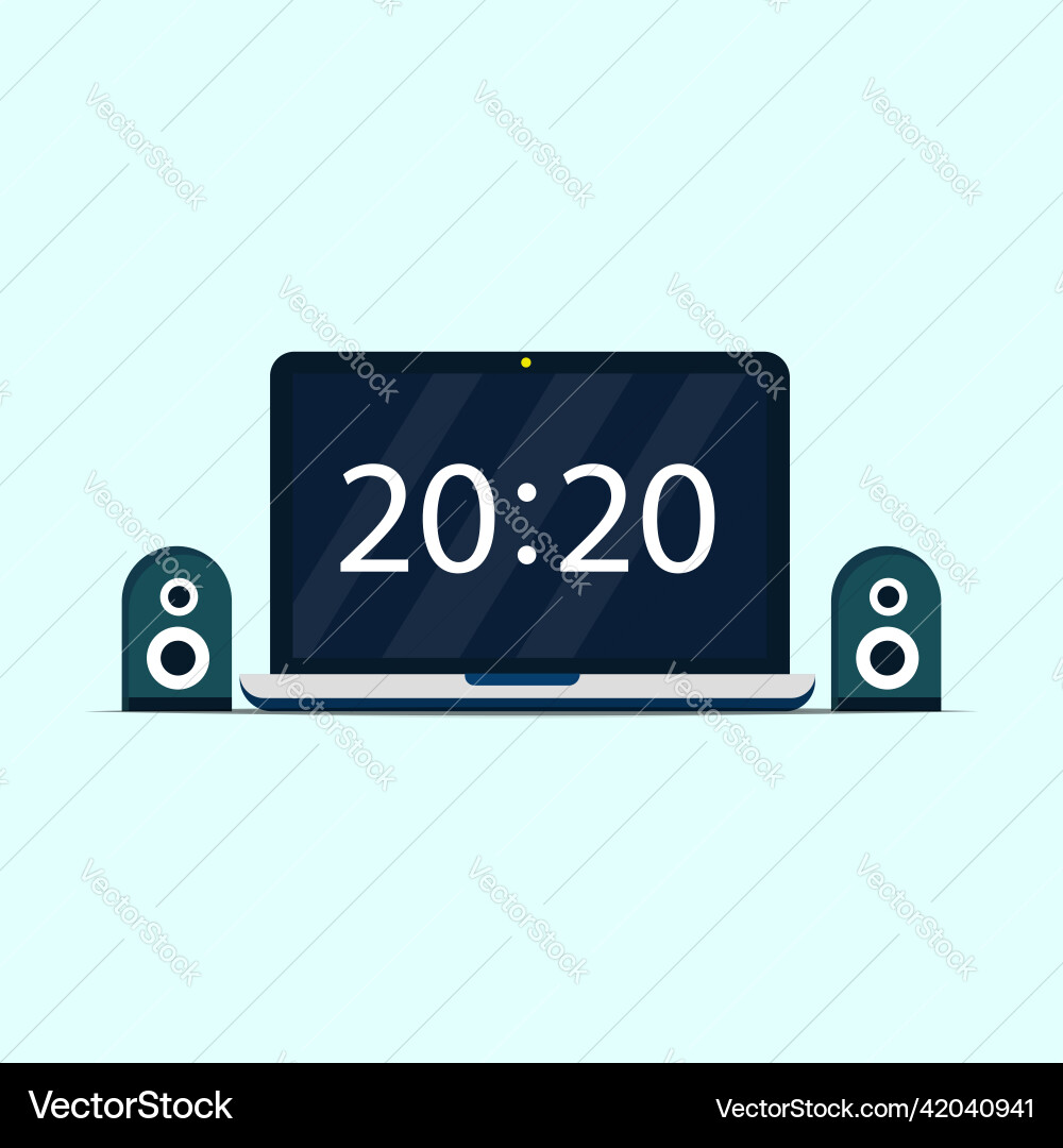 Minimalist laptop showing time with loud speaker Vector Image