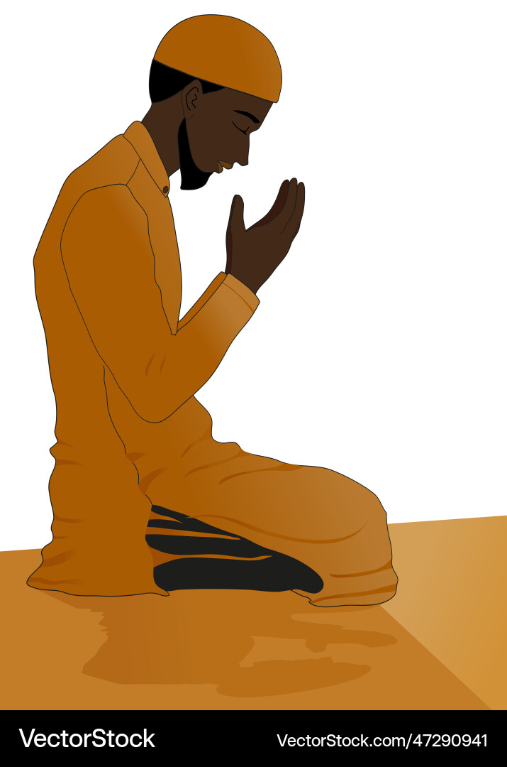 Muslim man is facing to sunset and praying Vector Image