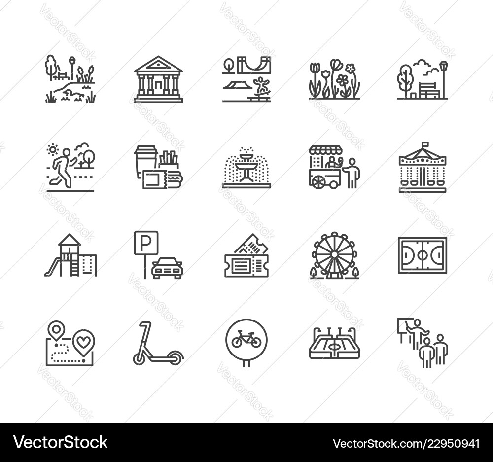 Park flat line icons set botanical garden Vector Image