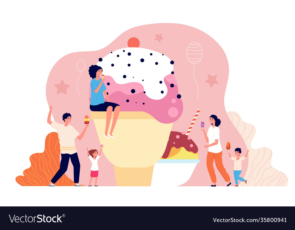 People with ice cream family eating dessert Vector Image