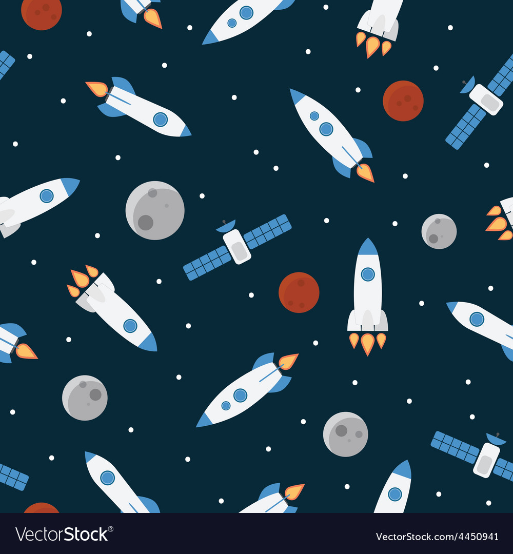 Seamless space pattern with rockets and stars Vector Image