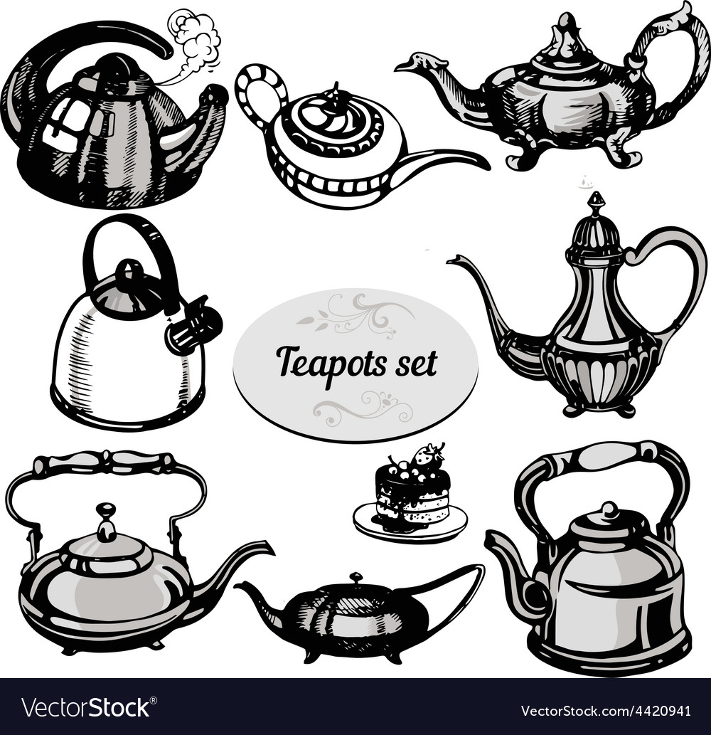 Teapots set Royalty Free Vector Image - VectorStock