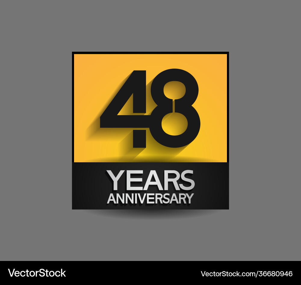 48 years anniversary in square yellow and black Vector Image