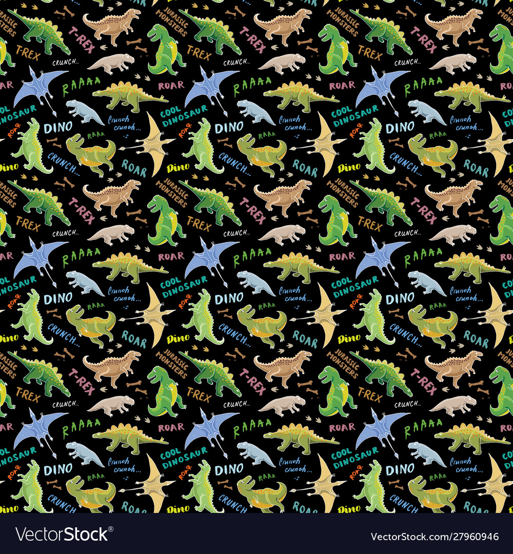 Dino seamless pattern cute cartoon hand drawn Vector Image