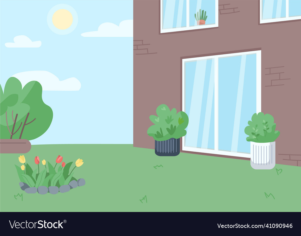 Empty backyard flat color Royalty Free Vector Image