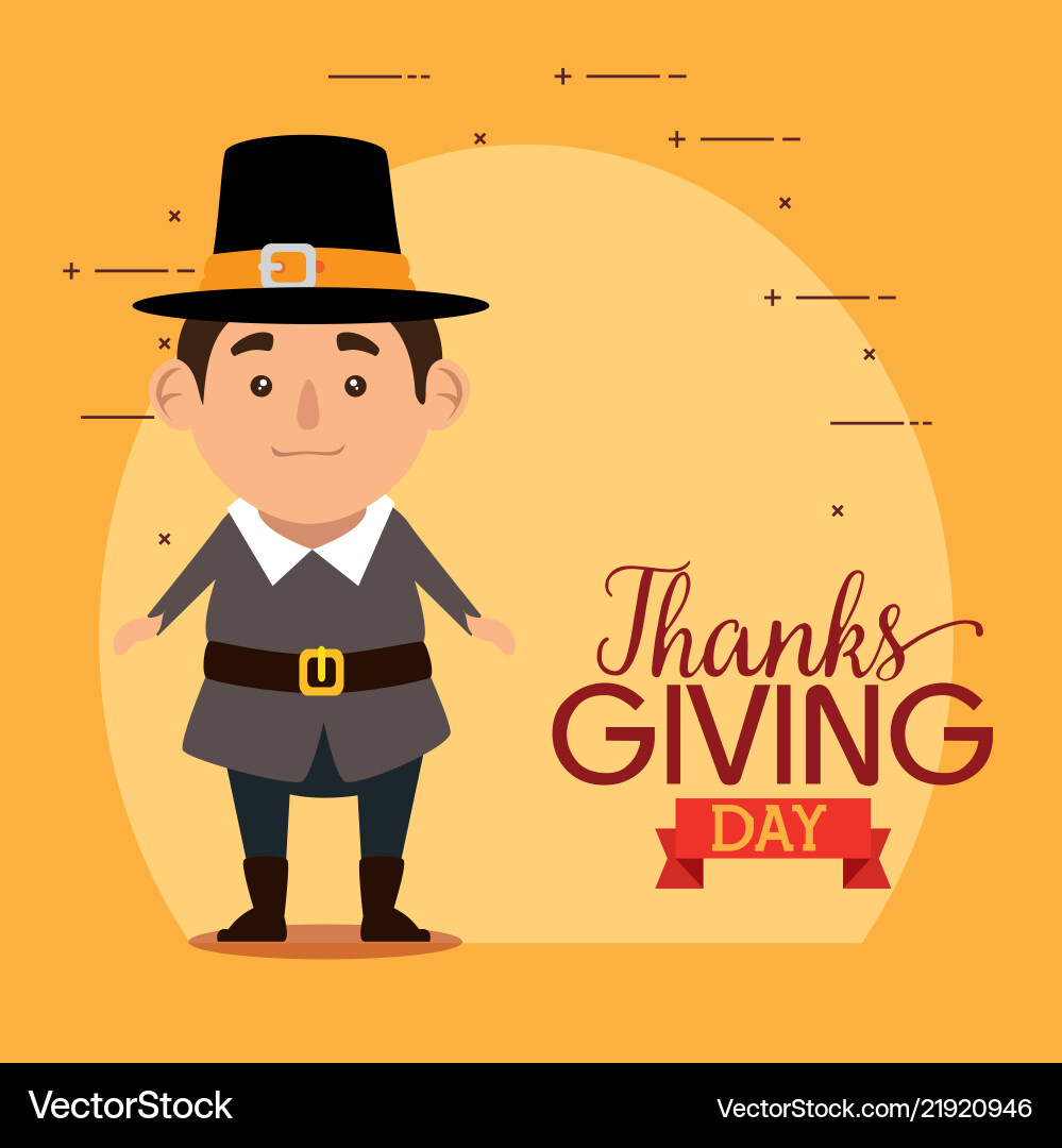 Happy thanks giving card with pilgrim man Vector Image