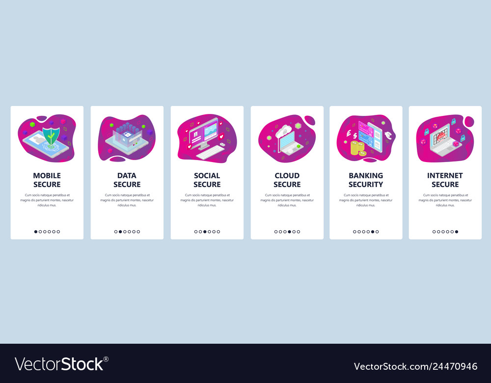 Mobile app onboarding screens cyber security Vector Image
