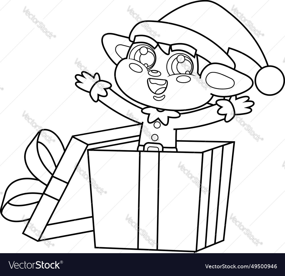 Outlined happy christmas elf cartoon character Vector Image