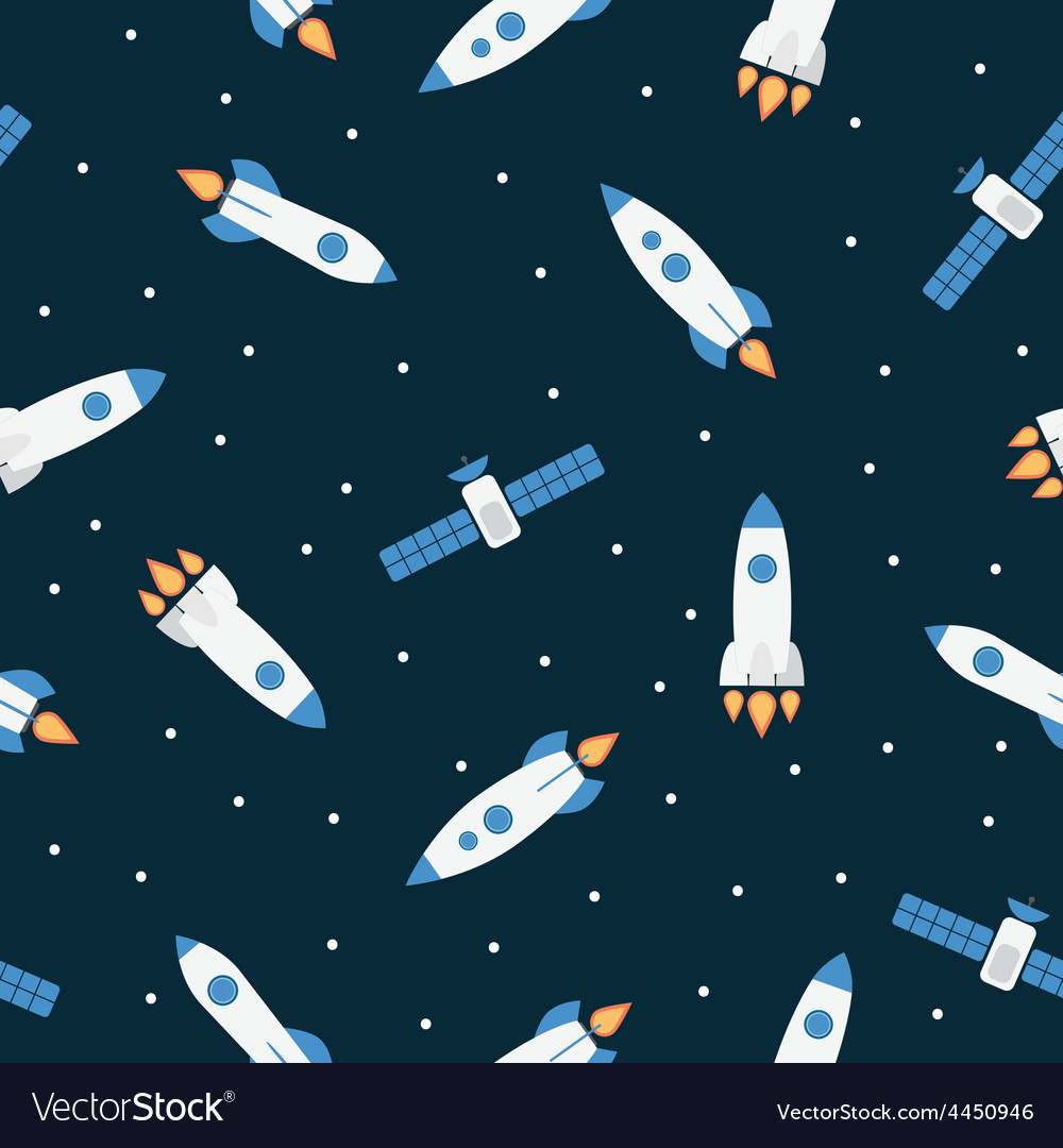 Seamless space pattern with rockets and stars Vector Image