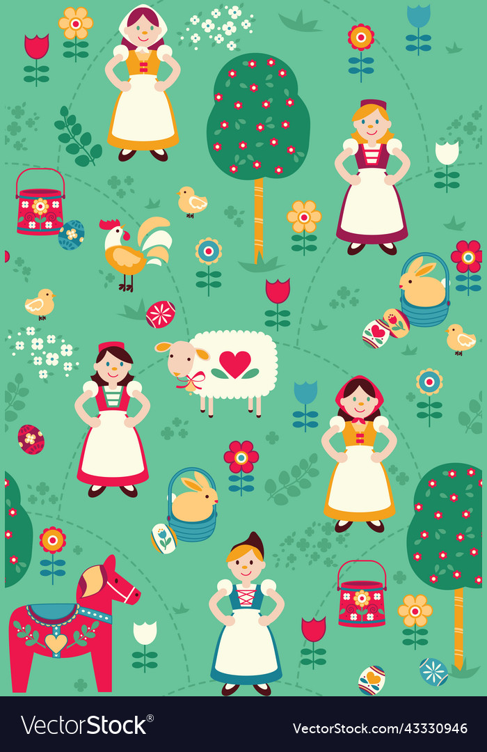 Spring folk countryside pattern Royalty Free Vector Image