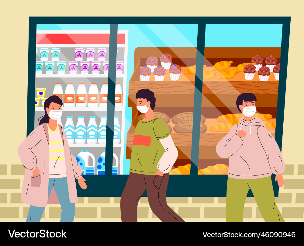 Young people in face medical masks making panic Vector Image