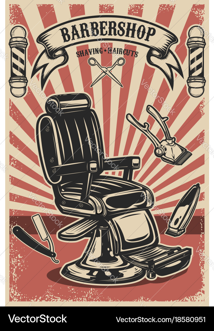 Barber shop poster template chair Royalty Free Vector Image