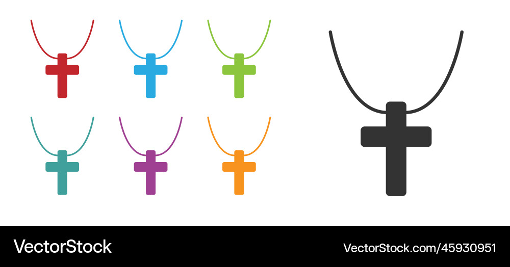 Black christian cross on chain icon isolated Vector Image