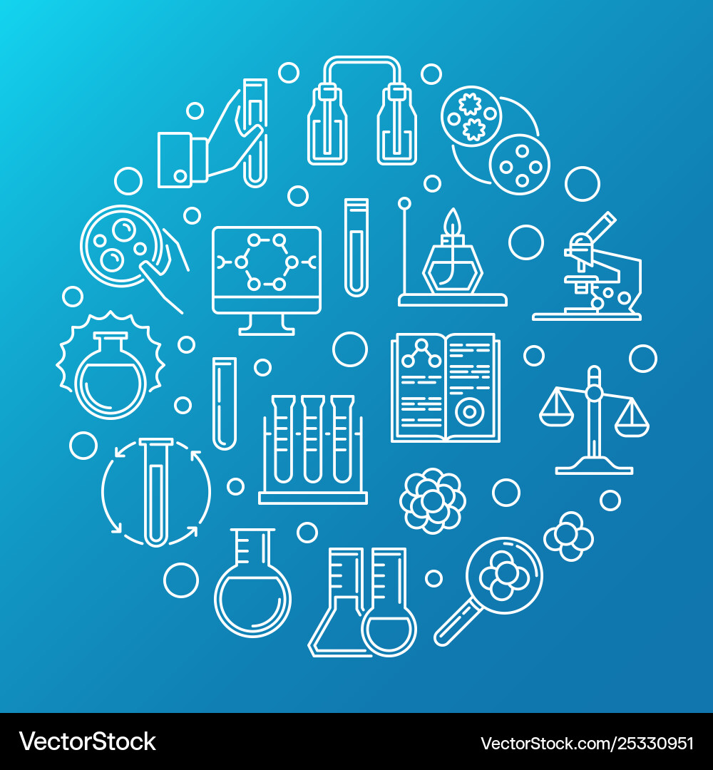 Chemistry lab equipment round outline Royalty Free Vector