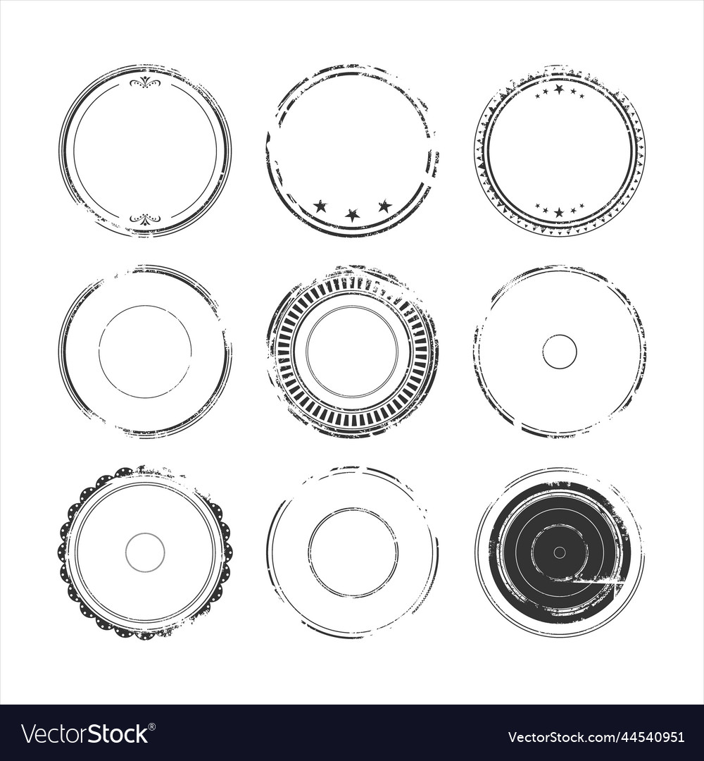 Collection of black round stamp grunge ink rubber Vector Image