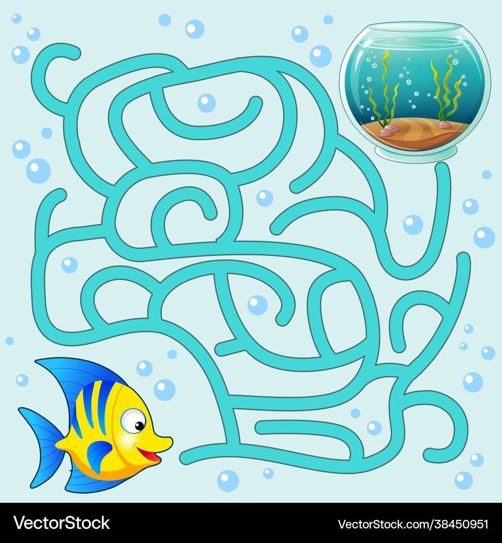 Help fish find path to aquarium Royalty Free Vector Image