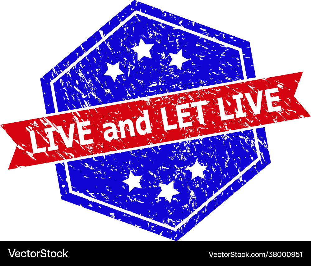 Hexagon bicolor live and let live rubber stamp Vector Image