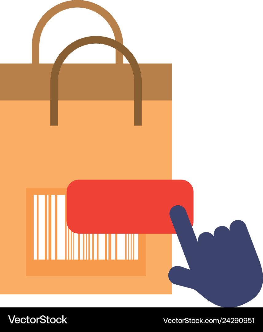 Online shopping paper bag barcode clicking Vector Image