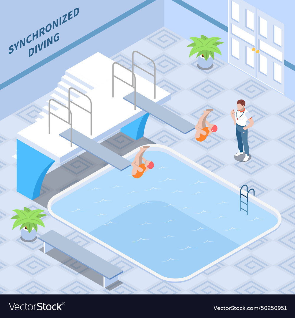 Synchronized diving isometric composition Vector Image