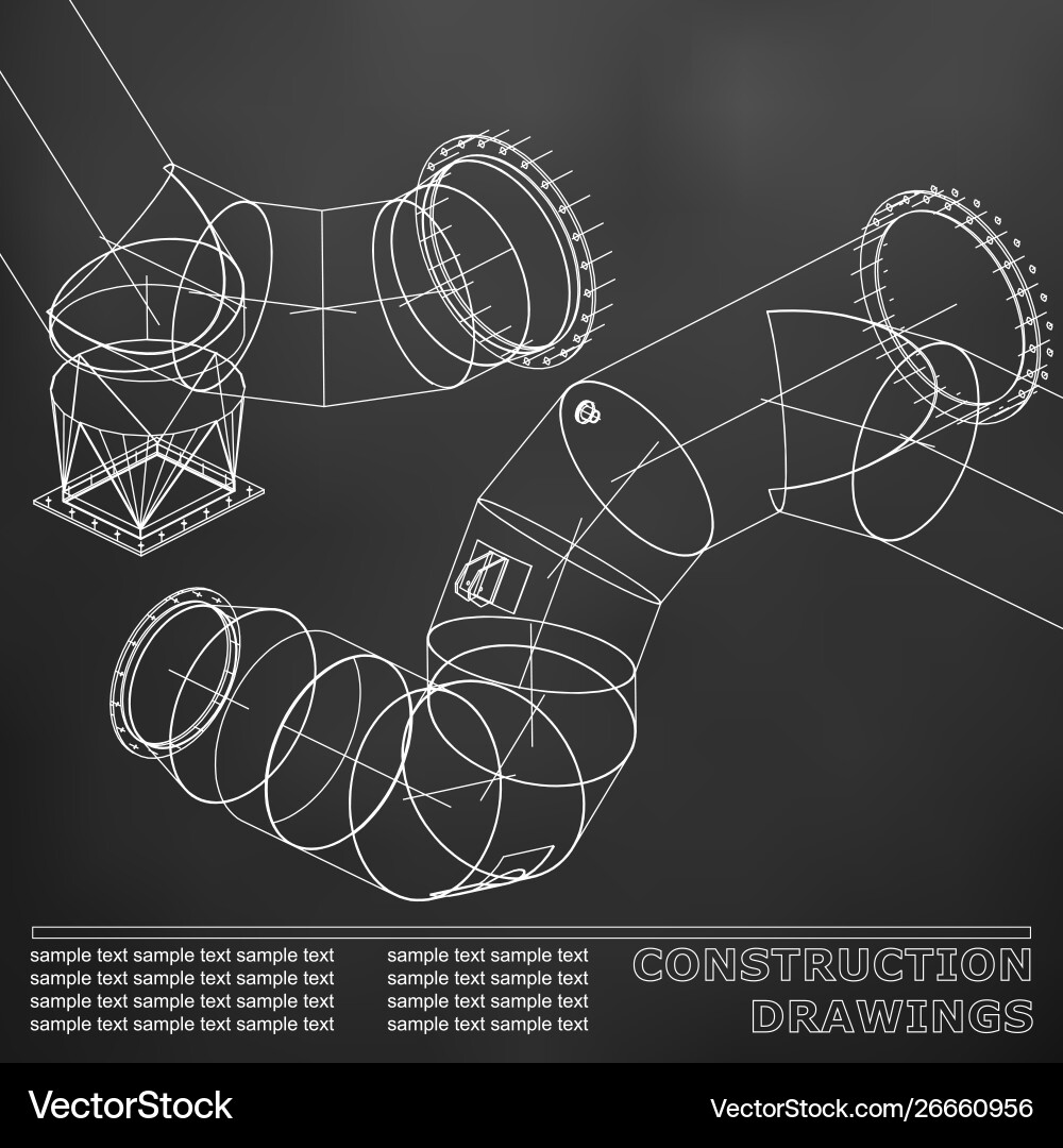 Black drawings steel structures pipes and pipe Vector Image