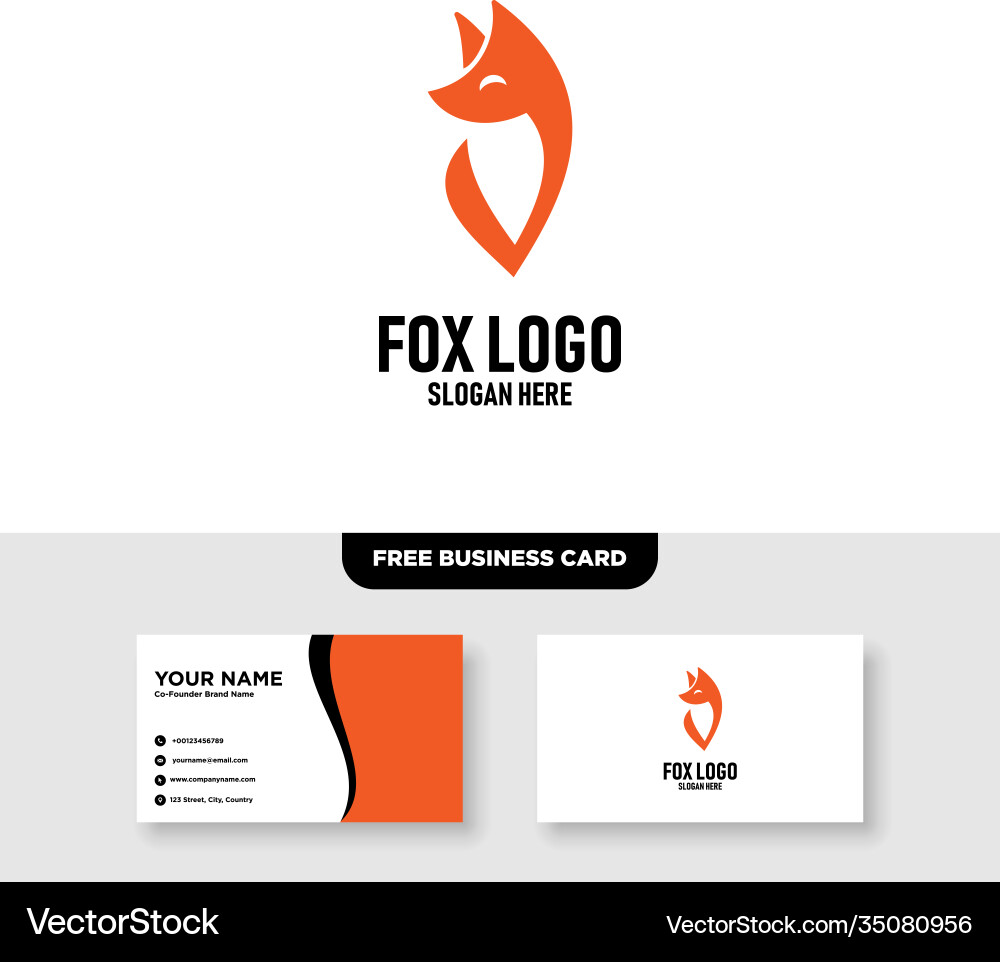 Fox logo design and business card template Vector Image