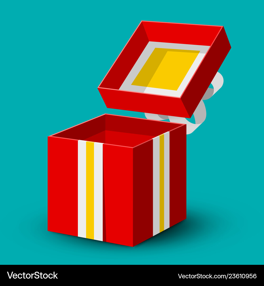 Open red gift box icon with gold and silver bow Vector Image